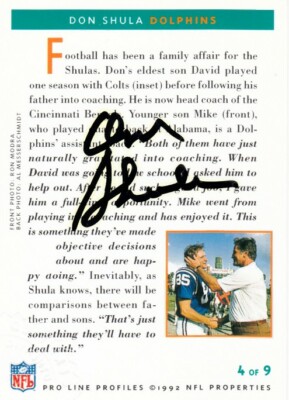 Don Shula certified autograph signed autographed Miami Dolphins 1992 ...