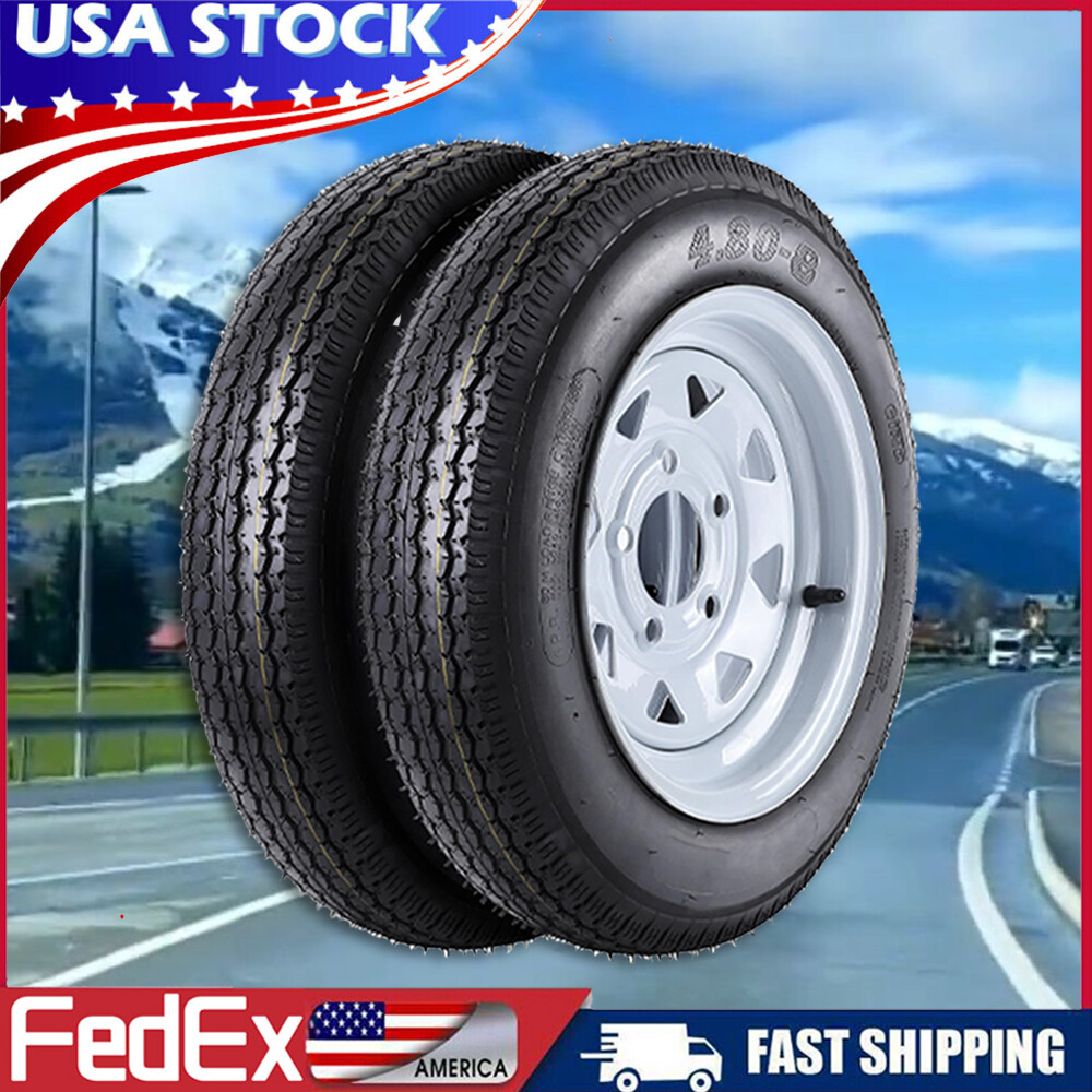 2 Set 4.80-8 4.80x8 480-8 Trailer Tires with Rims 5 Lug on 4.5" and ...