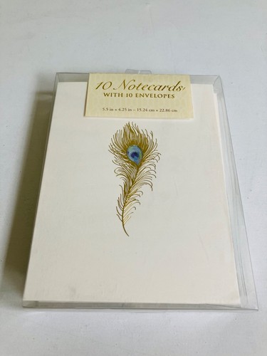 Punch Studio Box of 10 Blank Note Cards Peacock Feather 5.5" x 4.25 ...