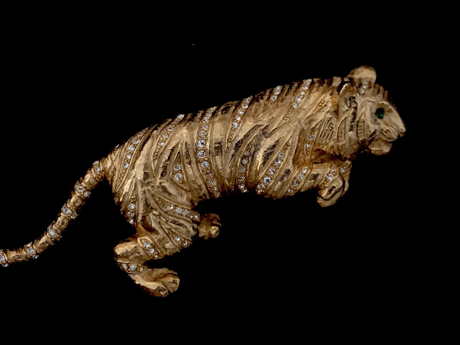 Vintage 1960's RARE Jeweled TIGER Pin Estate Costume … - Gem