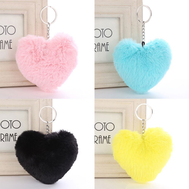 Cute Fluffy Keychain Heart Shape Keys Ring Car Handbag Pendant ...