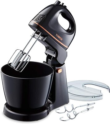 Tower T12039 Black & Rose Gold 5 Speed Stand Mixer 2.5 Litre Rotary ...