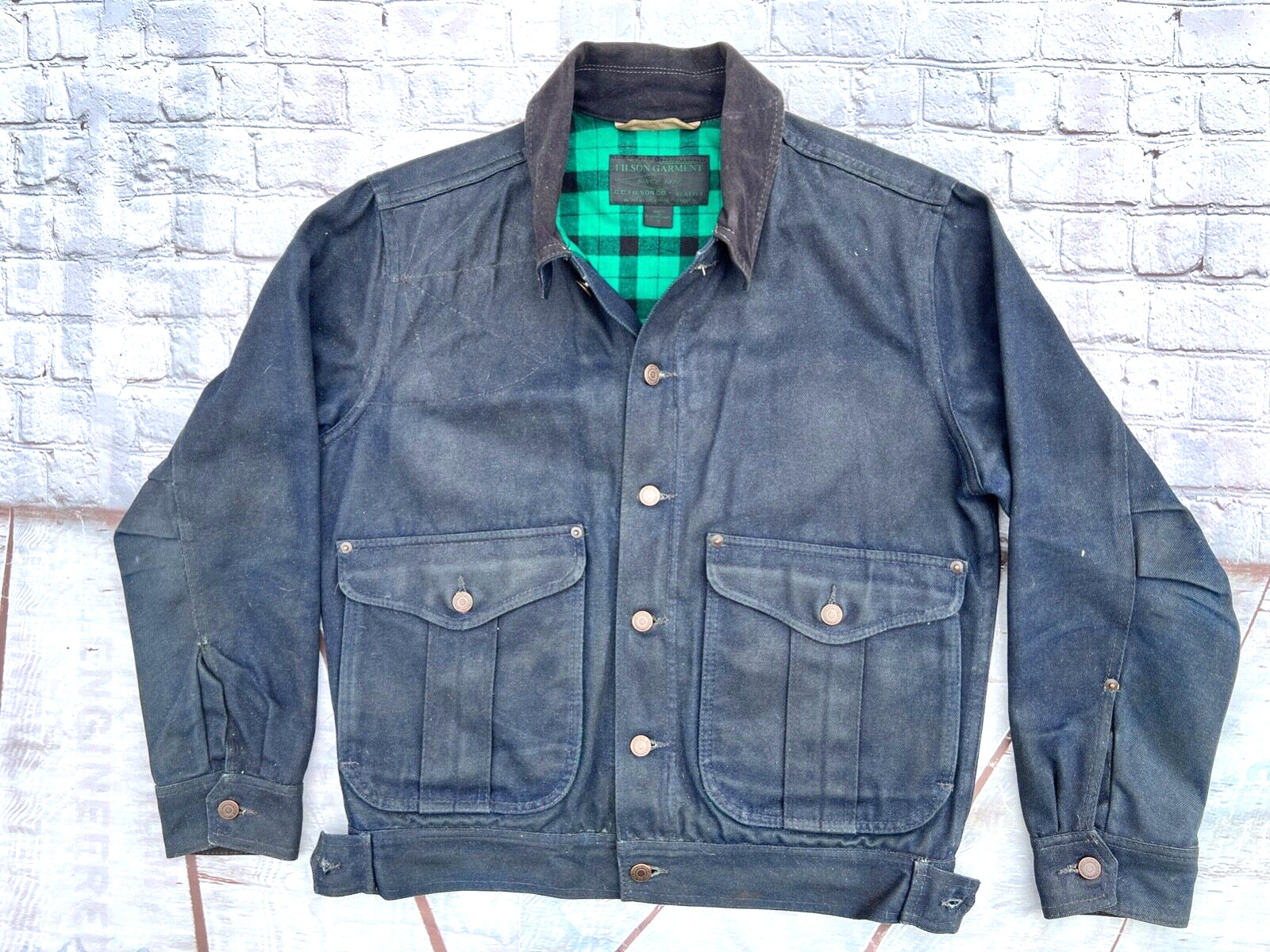 Rare Men FILSON Waxed Denim Plaid Lined Shooting Barn… - Gem