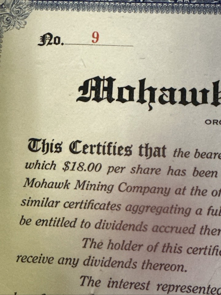 Mohawk Mining Co Keweenaw Michigan Stock Certificate Mi Copper Mine | eBay