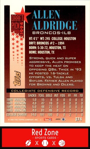 1994 Topps - #374 Allen Aldridge NM Set Break. | eBay
