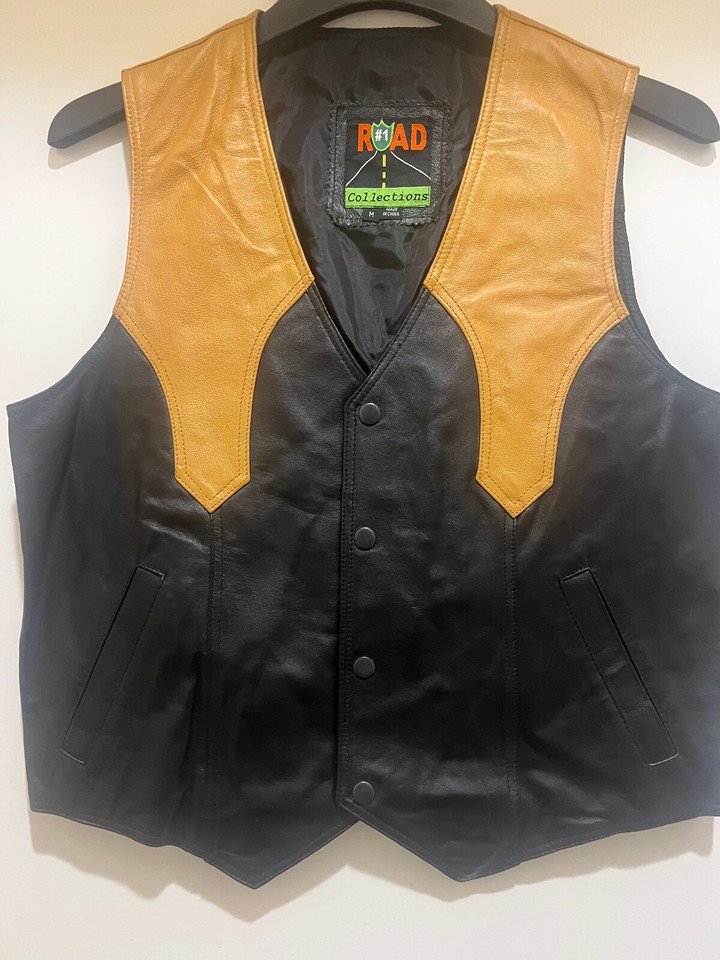 Men's Leather Vest Western Style Black &Mango Color-Genuine Leather ...