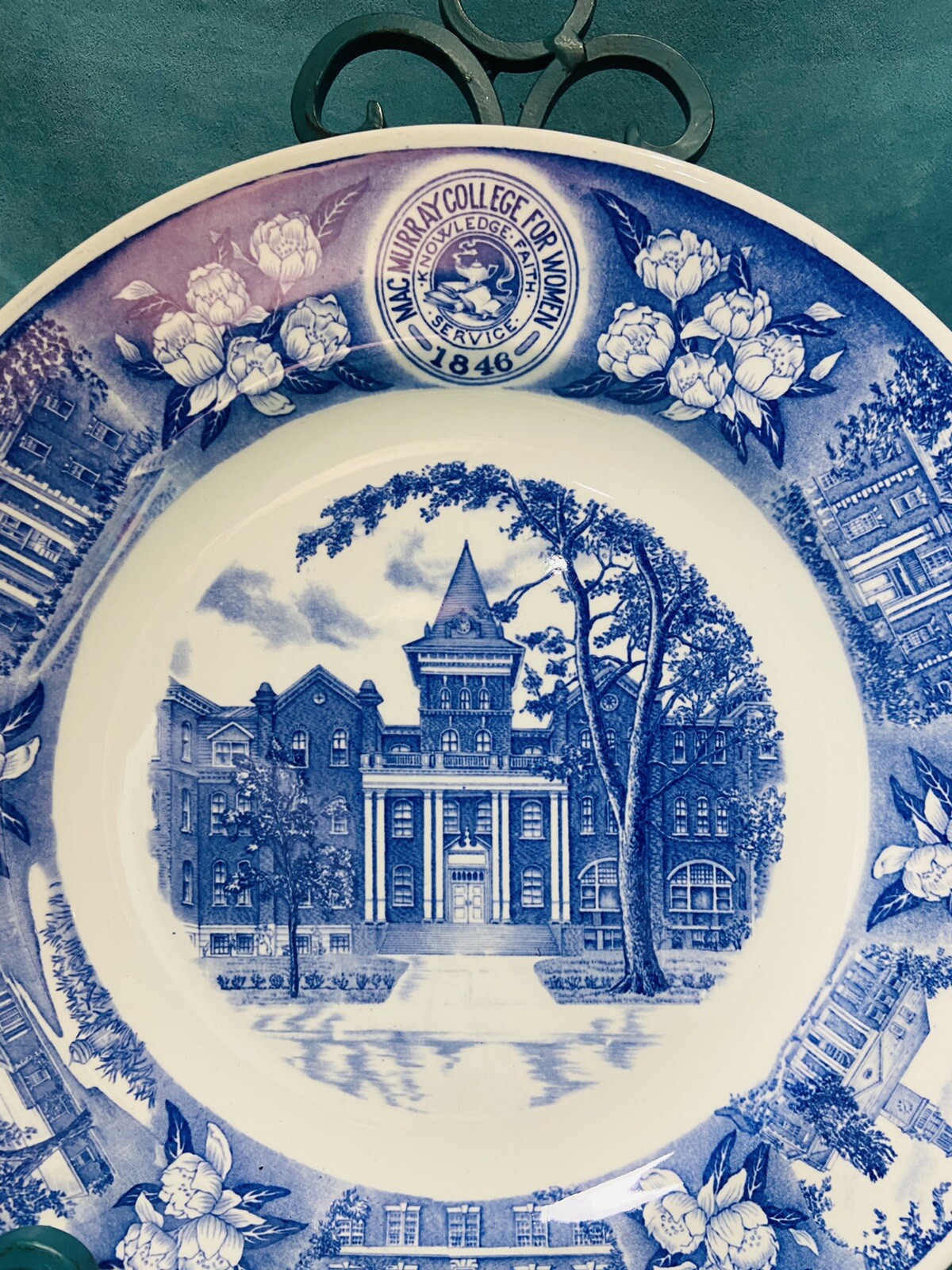 Wedgwood MacMurray College for Women 10 1/4" blue and white plate c ...