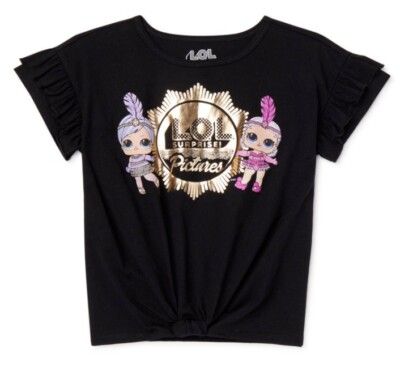 LOL Surprise NEW♈Girl's Printed Tie front Tee size XL~Black/gold ...
