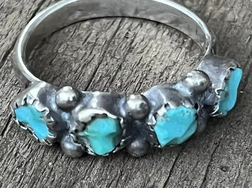 Vintage turquoise nugget sterling silver Native Ameri… - Gem