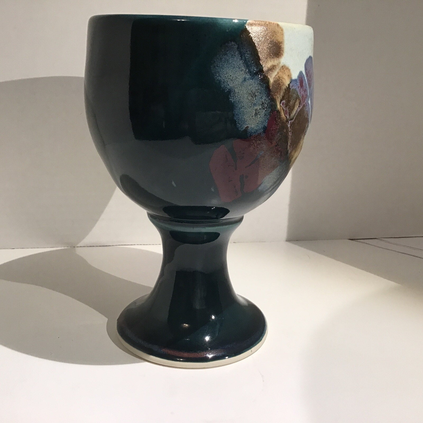 Kent Follette Signed Art Pottery Wine Goblet Hand Painted Ceramic Stem ...