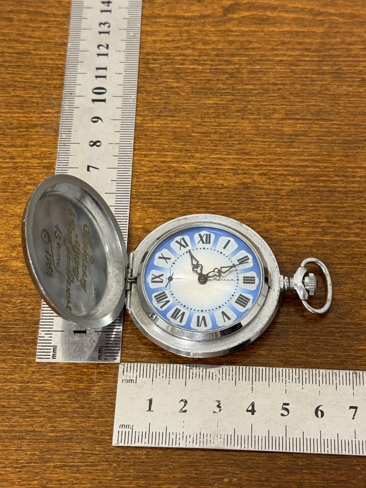 Soviet Molnija Pocket Watch 3602 18 Jewels Silver-Blue Dial USSR ...