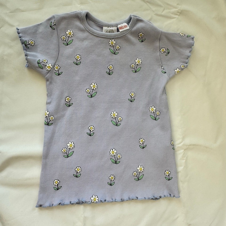 Zara Girls Ruffled Ribbed Crew Neck Daisy Top 4 - 5 years | eBay UK