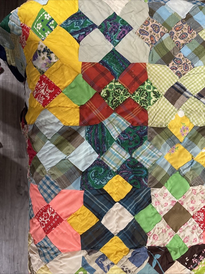 Vintage Handmade Patchwork Crazy Quilt Around 60x76 Colorful Retro Color Patches | eBay