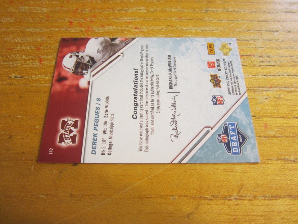 Derek Pegues 2009 Upper Deck Draft Edition Autographs Blue #142 #'d 02/ ...