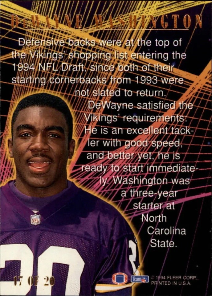 1994 Ultra Football First Rounders #17 Dewayne Washington Rookie Card ...