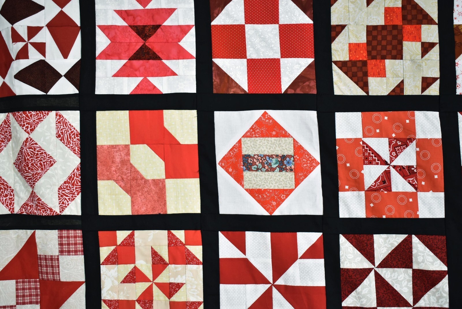 Large MAGNIFICENT Red & White Sampler Quilt Top, Small Scale & 141 ...