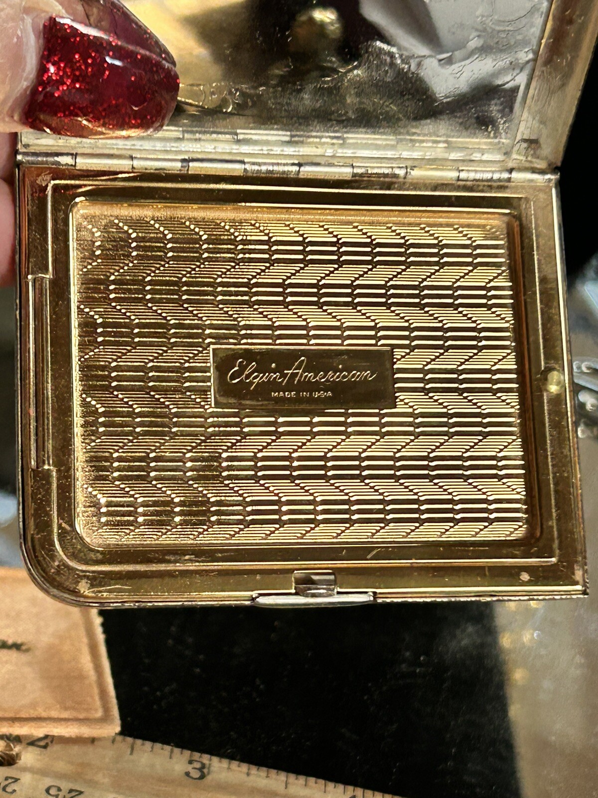 Antique Elgin American 1930s Compact Powder Mirror Case Engraved Gold ...