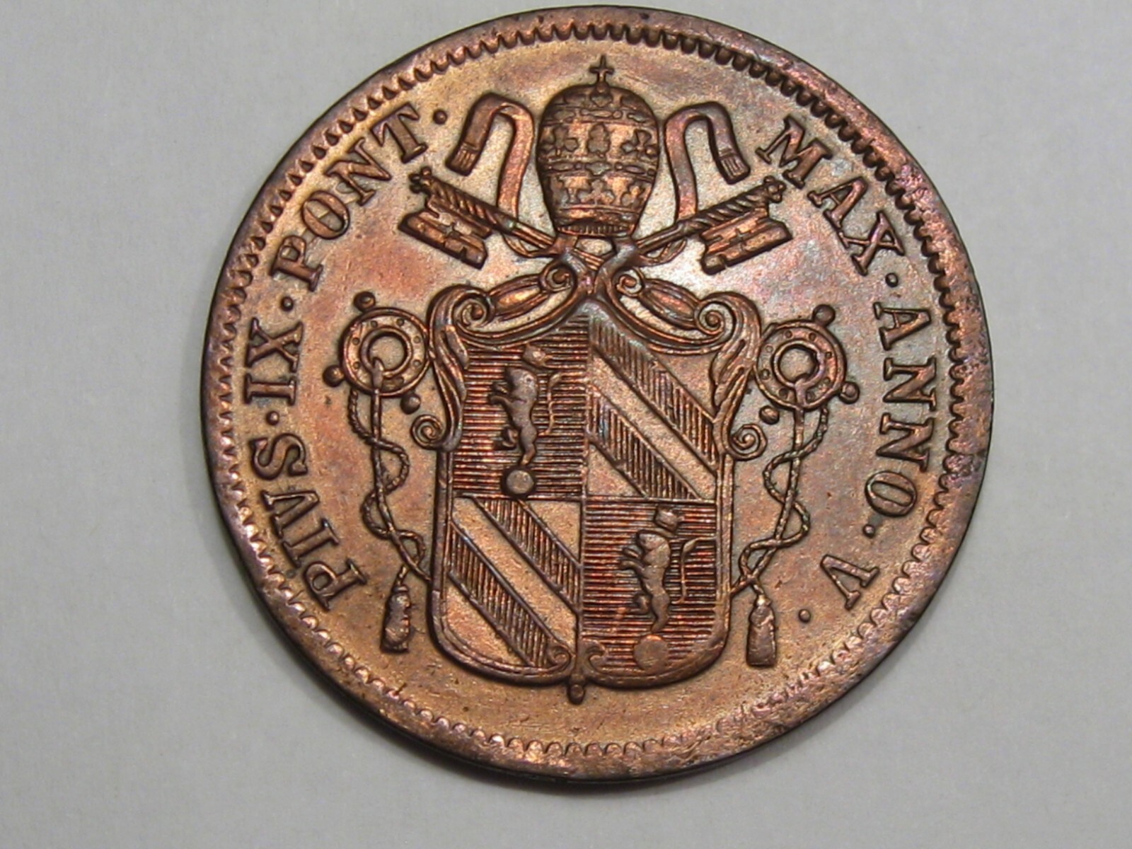 PAPAL States Coin: Unc 1850 1 Baiocco. Pope Pius IX. KM-1345. #15 | eBay