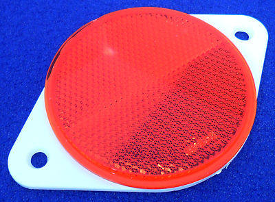 2x 70mm Round Red Reflectors with white Screw Mount Backing Plate- E ...