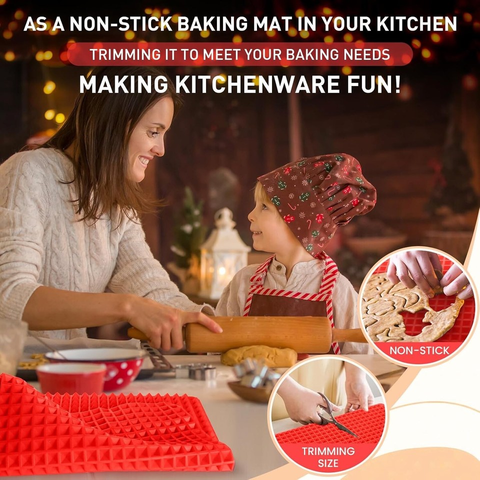 2 Silicone Baking Mat Red Pyramid Cooking Sheet Pan Oven Tray Pastry 16 ...