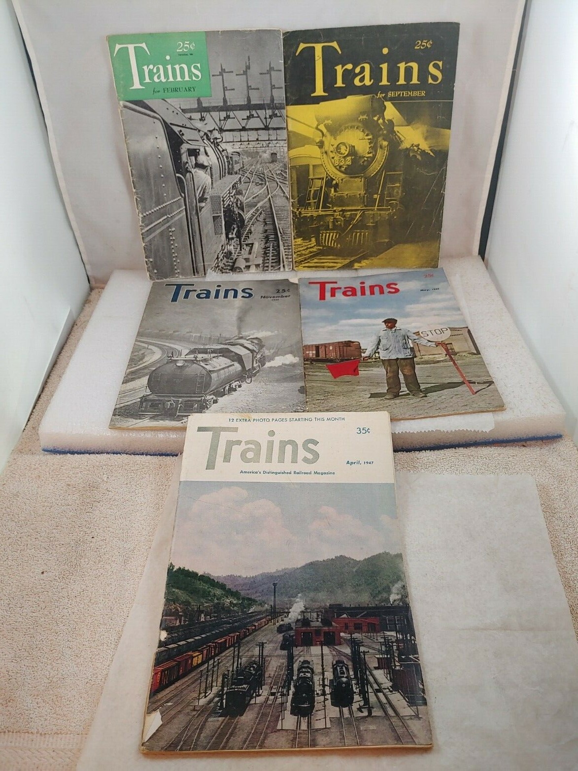 Lot of 5: Trains Magazines Feb, Sept 1941, Feb 1945, May 1946, April ...