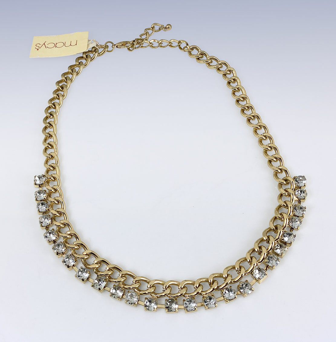 Macy's Gold-Tone Crystal Accented Curb Chain Collar Necklace | eBay