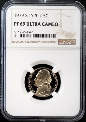 1979 S Type 2 Proof Jefferson Nickel certified PF 69 Ultra Cameo by NGC ...
