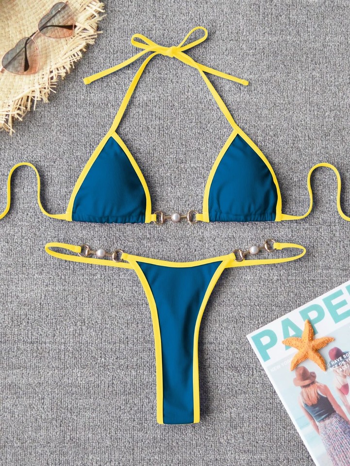 TASHEHE Women's Triangle Thong Bikini Set Sexy String Brazillian Two ...