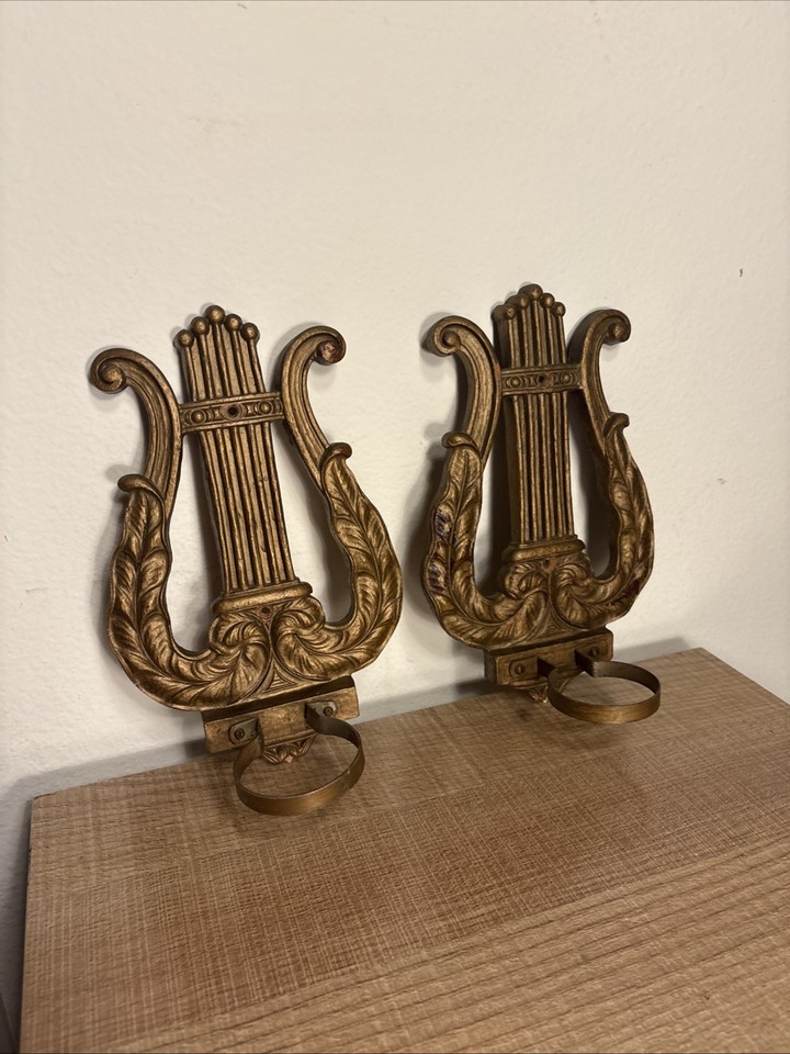 Vintage MCM Pair Syroco Wall Sconce Carved Wood Gold Scroll Plate | eBay