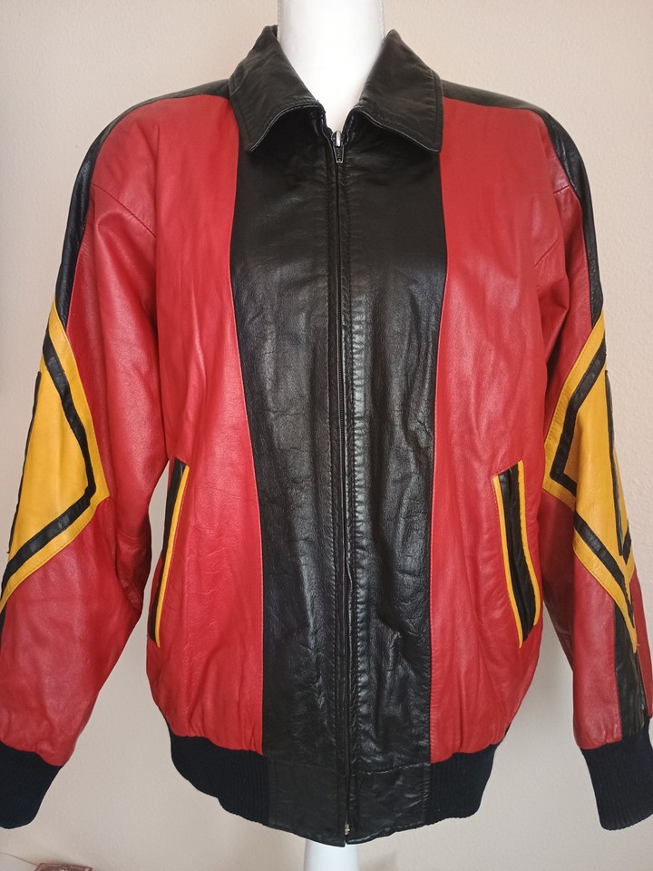 Vintage 80s 90s Pelle Leather Jacket Traffic Light Jacket Size M NY ...