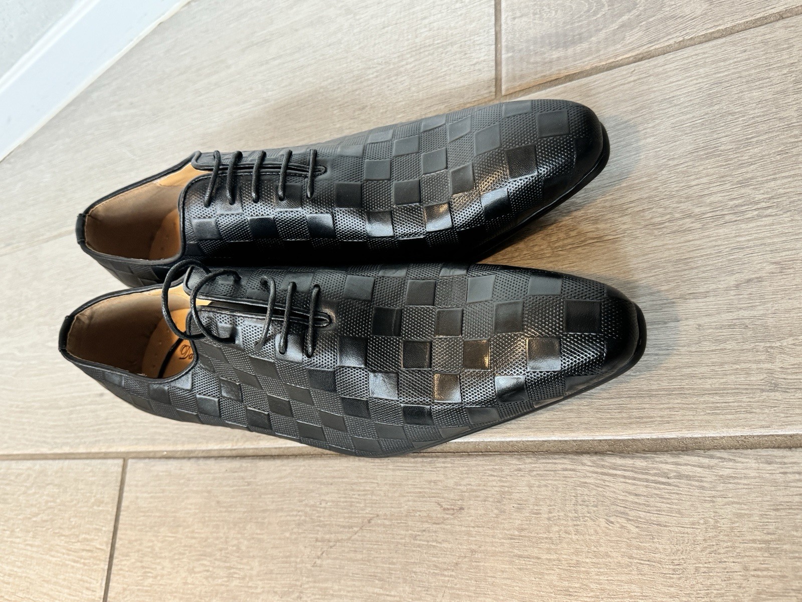 Daniel Wafer Black Checkered Leather Lace-Up Oxford Dress Shoes (12/45 ...