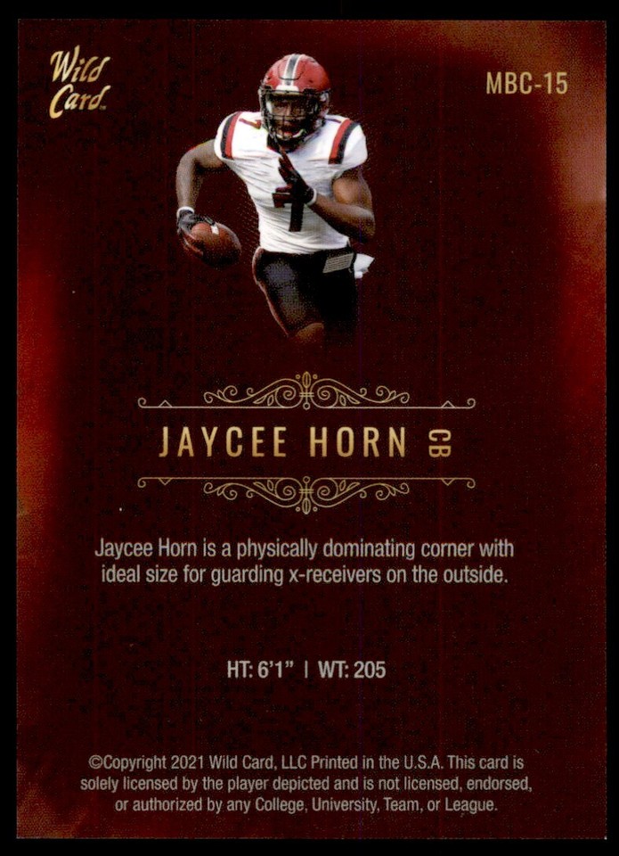 Jaycee Horn 2021 Wild Card Matte Black Rookie Fire Red Premier Card RC ...