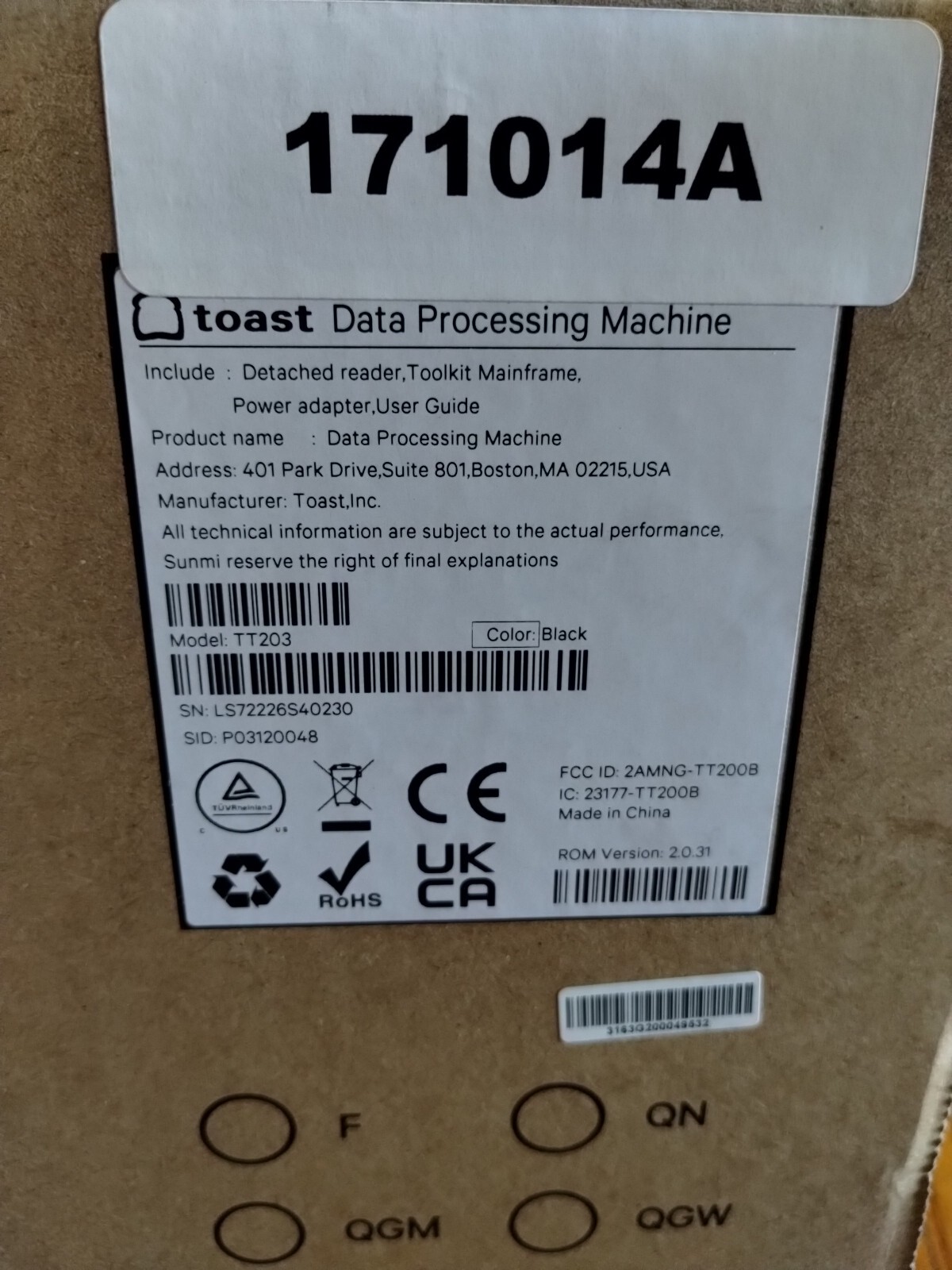 Toast Flex Terminal POS Data Processing System Model TT203 With Card ...