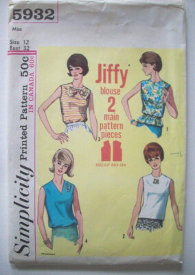 60's Jiffy Blouses tops Pattern 5932 size 12 | eBay