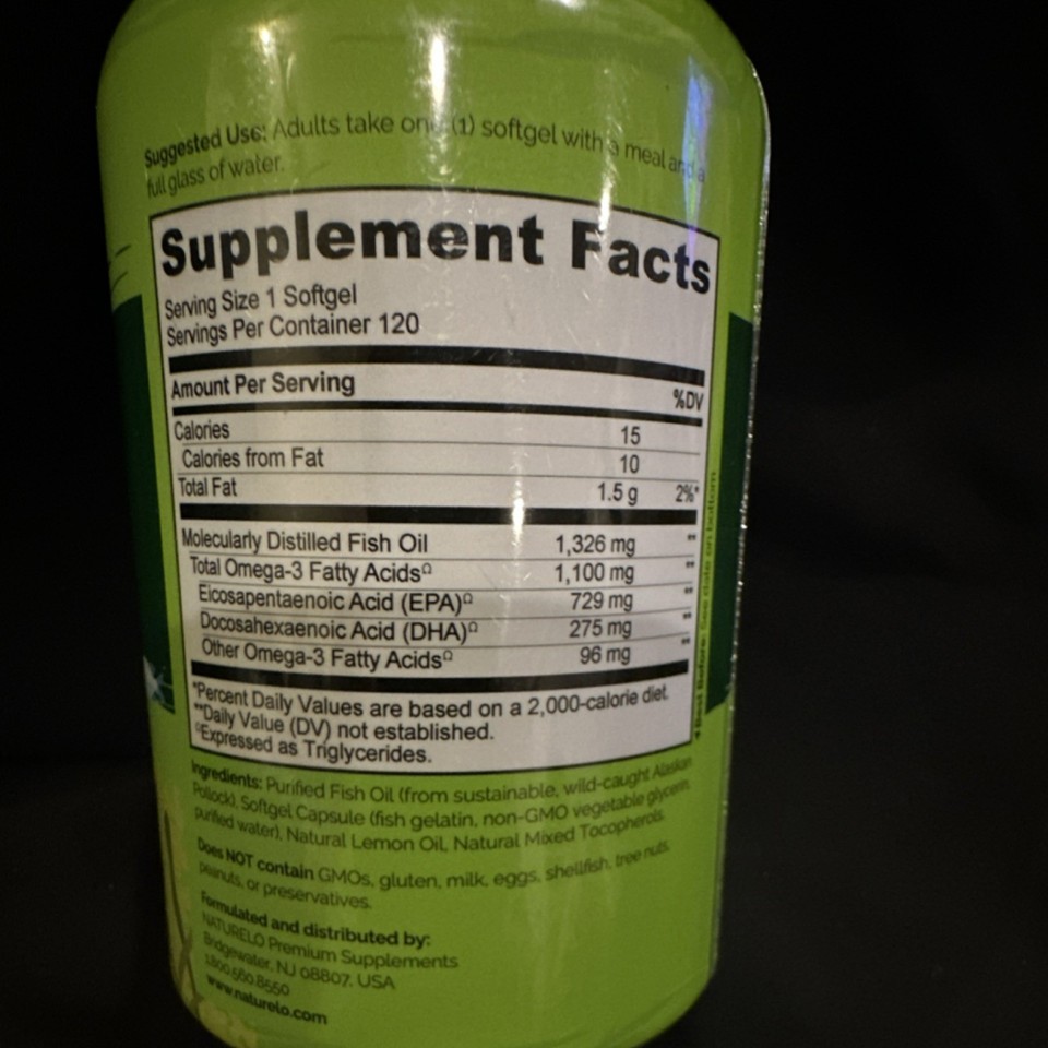 NATURELO Omega-3 Fish Oil 120 Softgels Lemon Flavor Non-GMO Alcohol ...