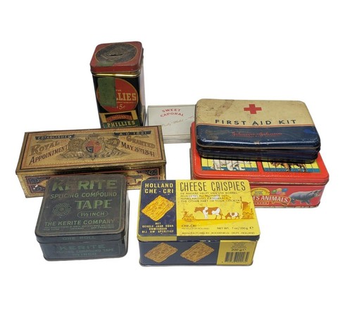 Lot of Six Vintage Antique Tins Metal Containers Tobacco Cookies ...
