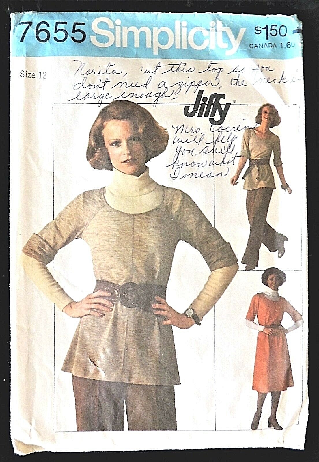 Simplicity Pattern 7655 Misses' Jiffy Dress or Top & Pants Size 12 ...