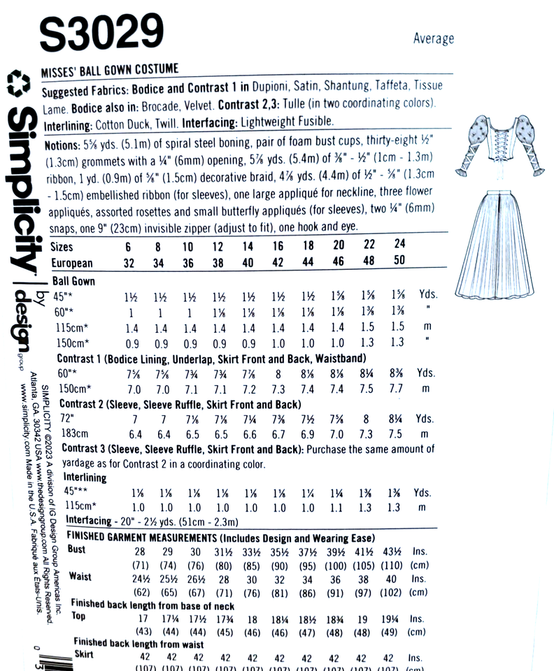 Simplicity 3029 Fanatasy Ball Gown Costume Sizes 6-14 Sewing Pattern ...