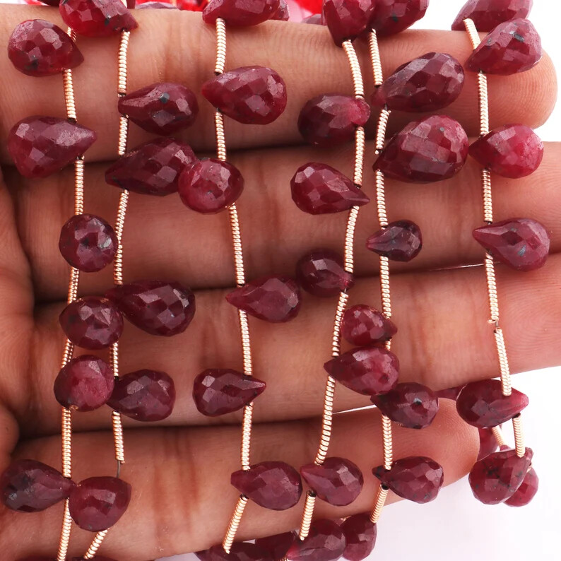 1 Strand Dyed Ruby Faceted Tear Drop Briolettes ,Gemstone Briolettes ...