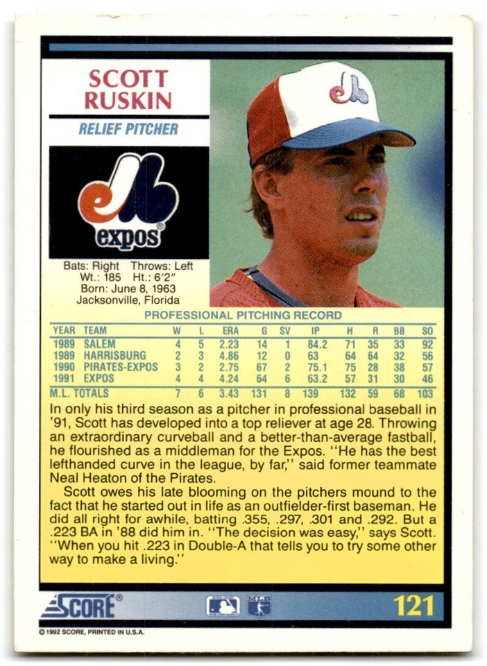 1992 Score Scott Ruskin Montreal Expos #121 | eBay