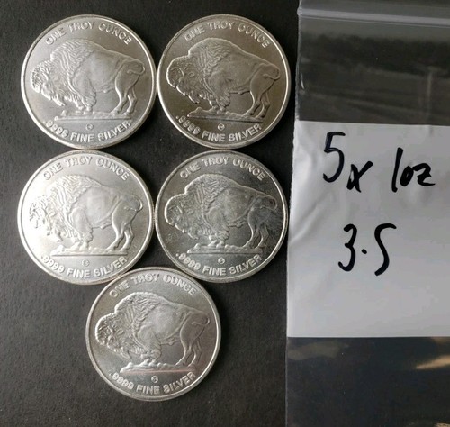 Lot of Five 1oz Silver Buffalo Rounds | eBay