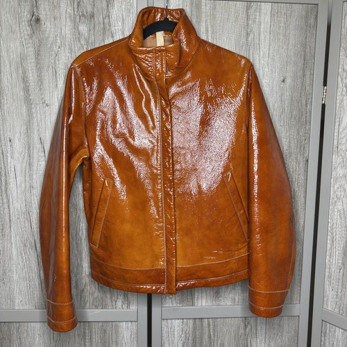Closed (c) Womens Leather Jacket Shinny Caramel Color Zip Closure ...
