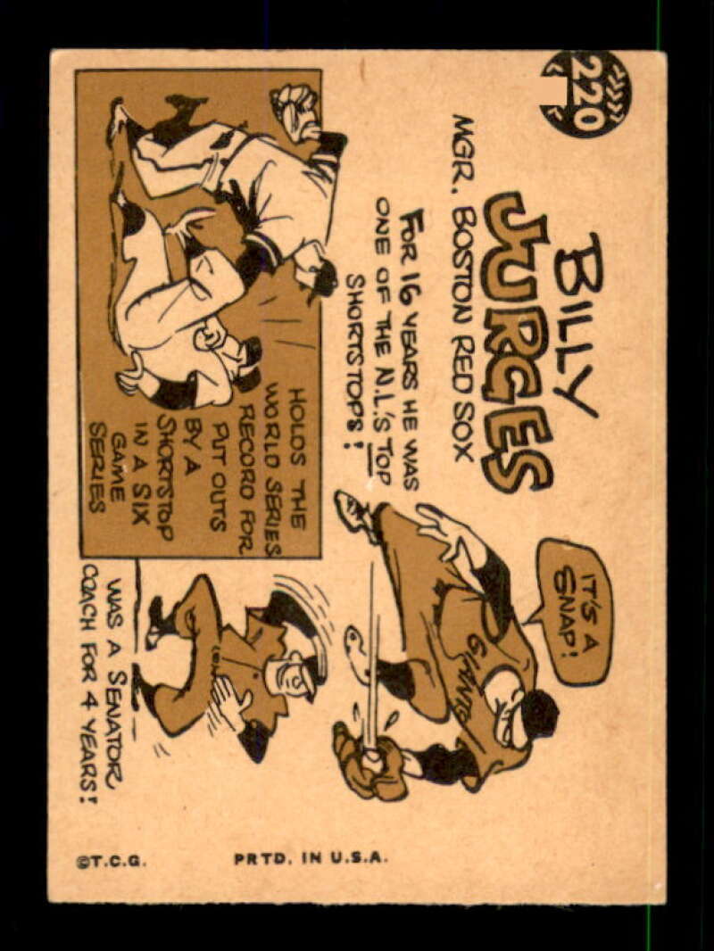 1960 Topps #220 Billy Jurges VGEX Red Sox MG 553680 | eBay
