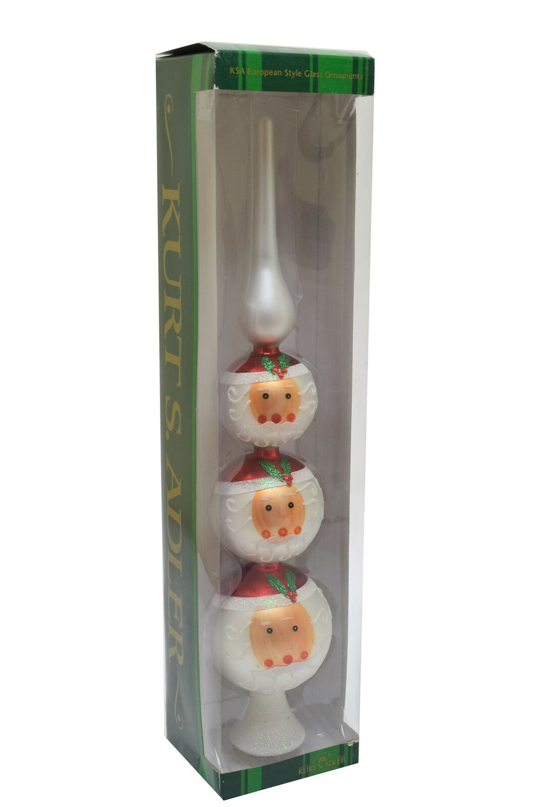 Kurt Adler European Style Glass Tree Topper 15.5" Stacked Santa Claus ...