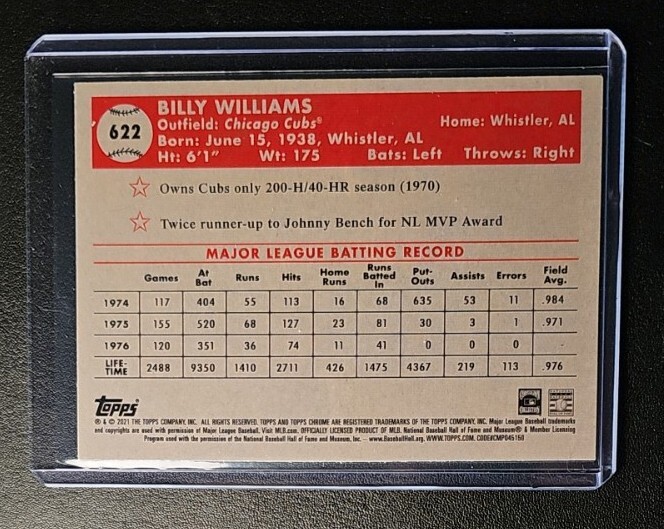 Billy Williams 2021 Topps Chrome Platinum Anniversary Black White Mini ...