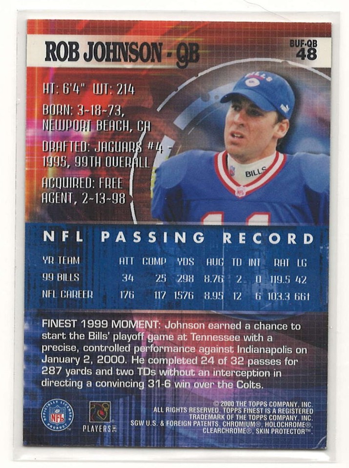 2000 Topps Finest Football #48 Rob Johnson Buffalo Bills | eBay