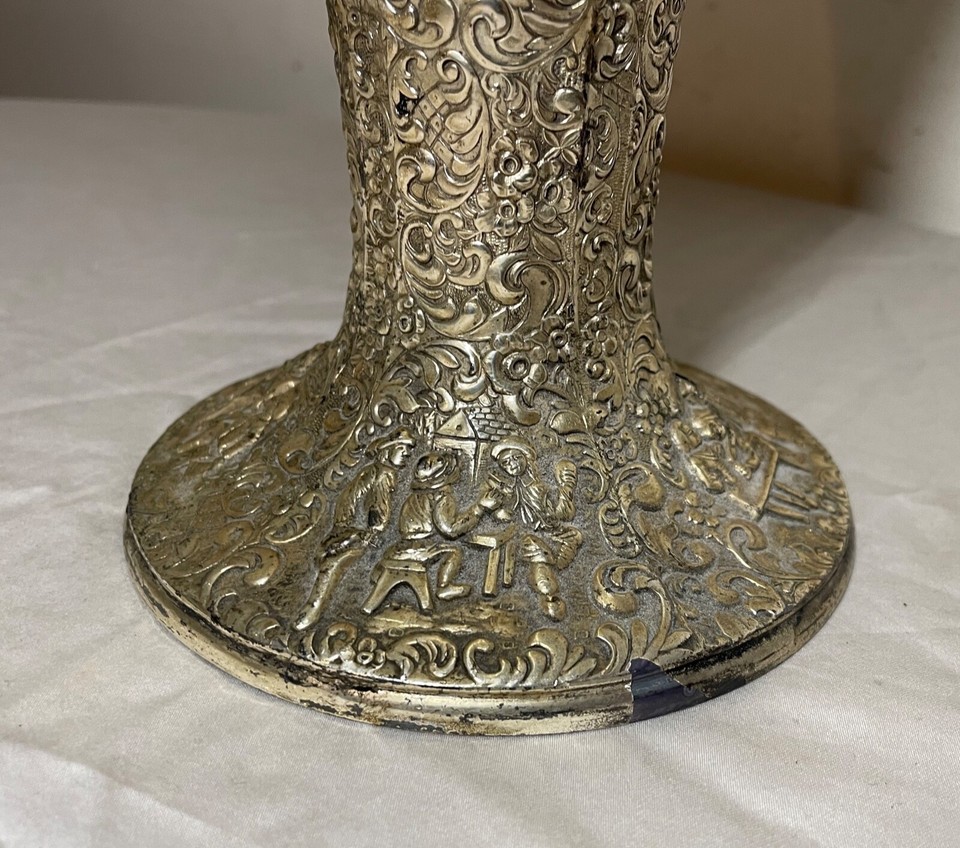 LARGE antique ornate detailed silverplate Dutch figural repousse relief ...