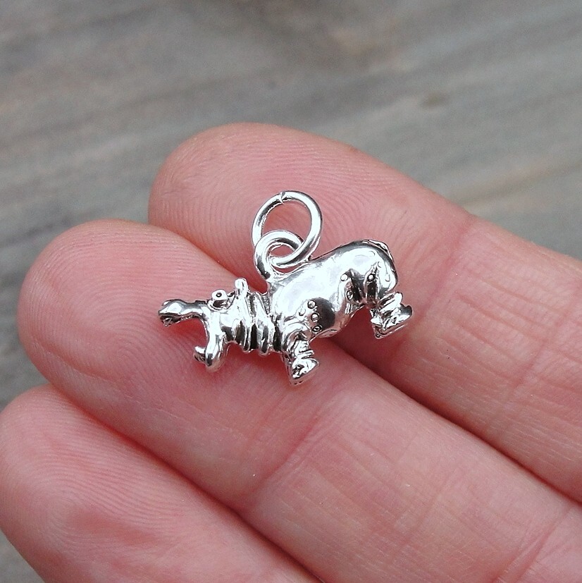 Silver Hippopotamus Charm - Hippo Charm - Wildlife Charm - Baby Hippo ...