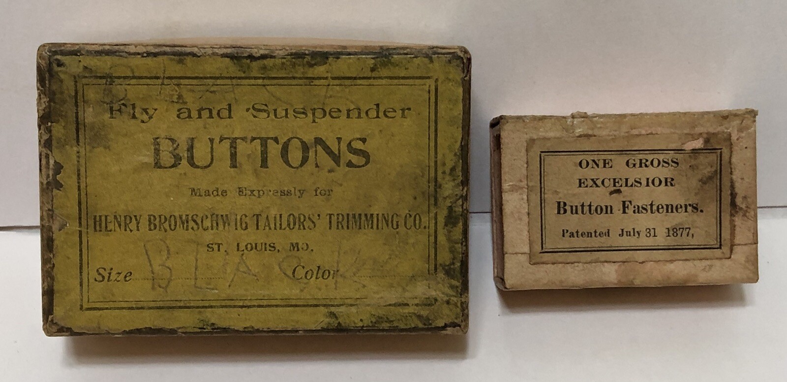 2 Antique 1800s Button Boxes - Henry Bromschwig Tailors Trimming, 1877 ...