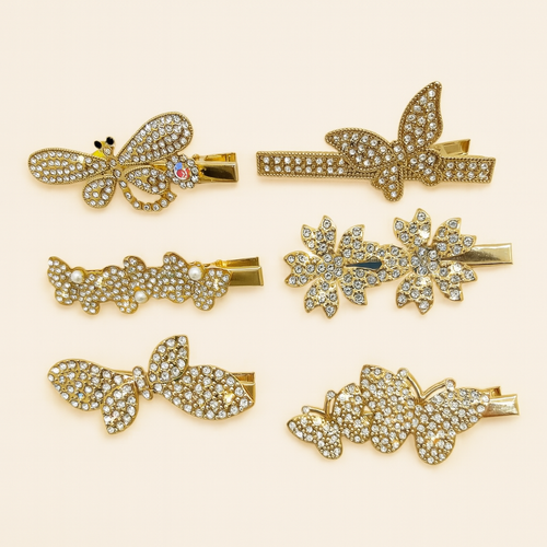 Women’s & Girls’ 6pcs Gold Hair Clips – Stainless Steel with Sparkling ...
